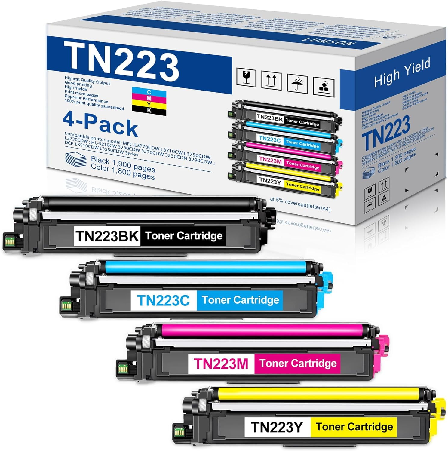 ALUMUINK High Yield TN223BK, TN223C, TN223M, TN223Y Toner Cartridge ...