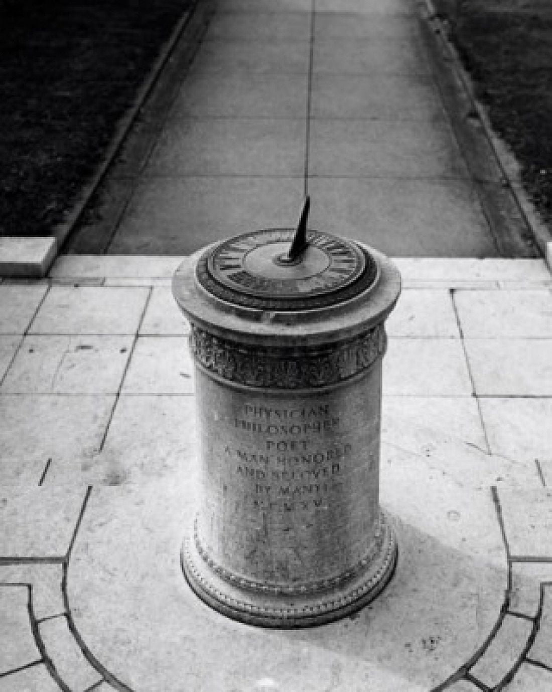 High angle view of a sundial in a park, Oliver Wendell Holmes Memorial ...