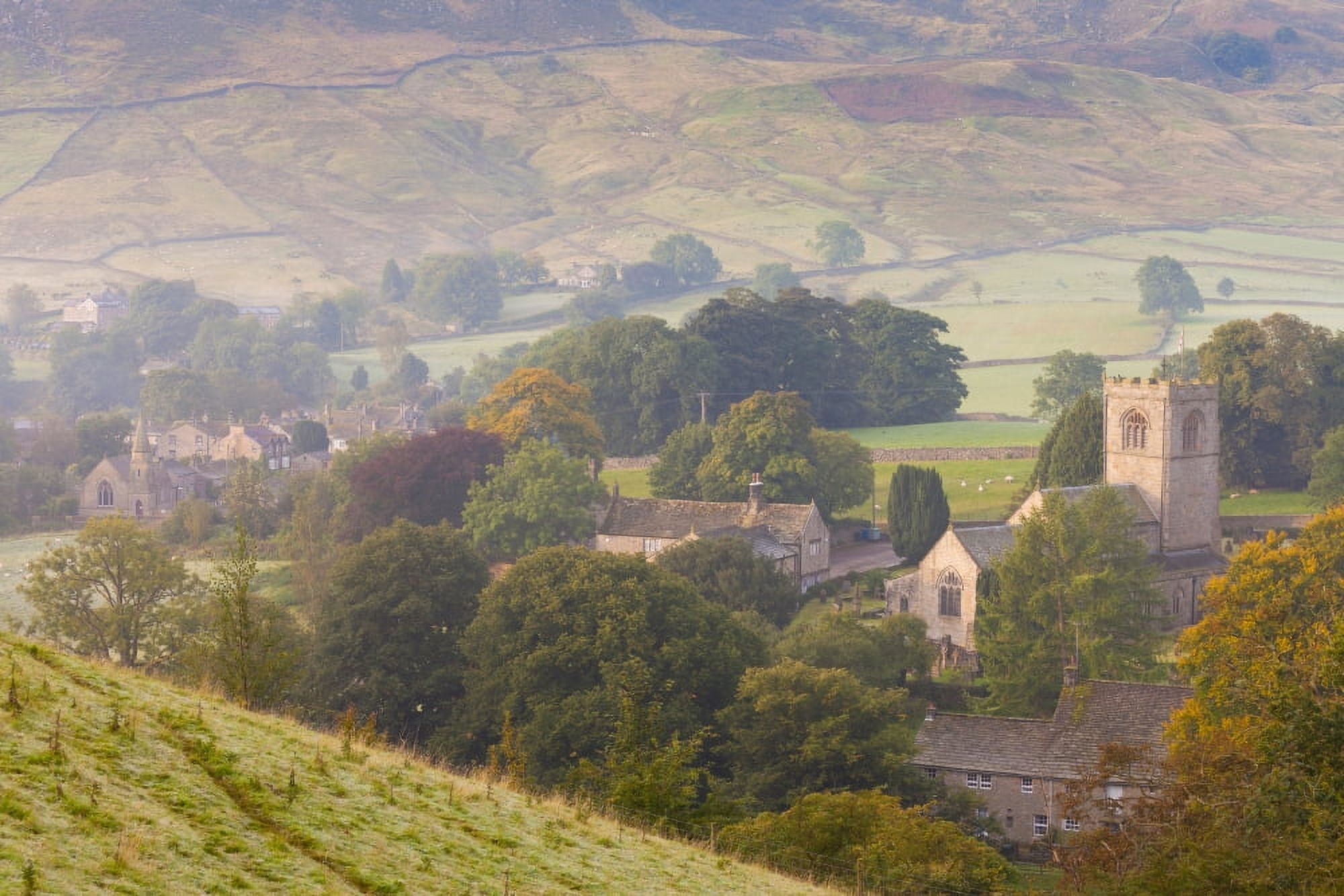 High angle view of a village, Burnsall, Yorkshire Dales National Park ...