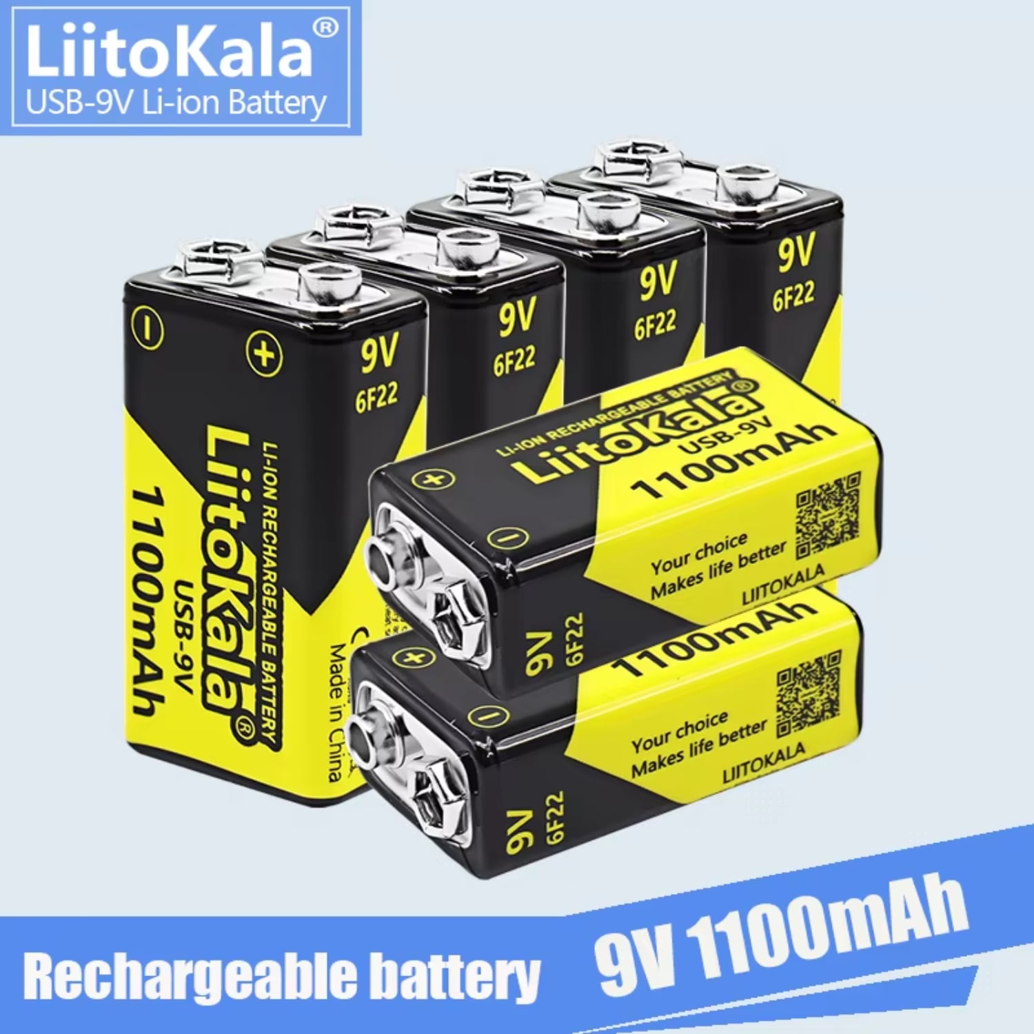High-capacity 9V 1100mAh Li-ion Battery for Multimeter Microphone Toy ...