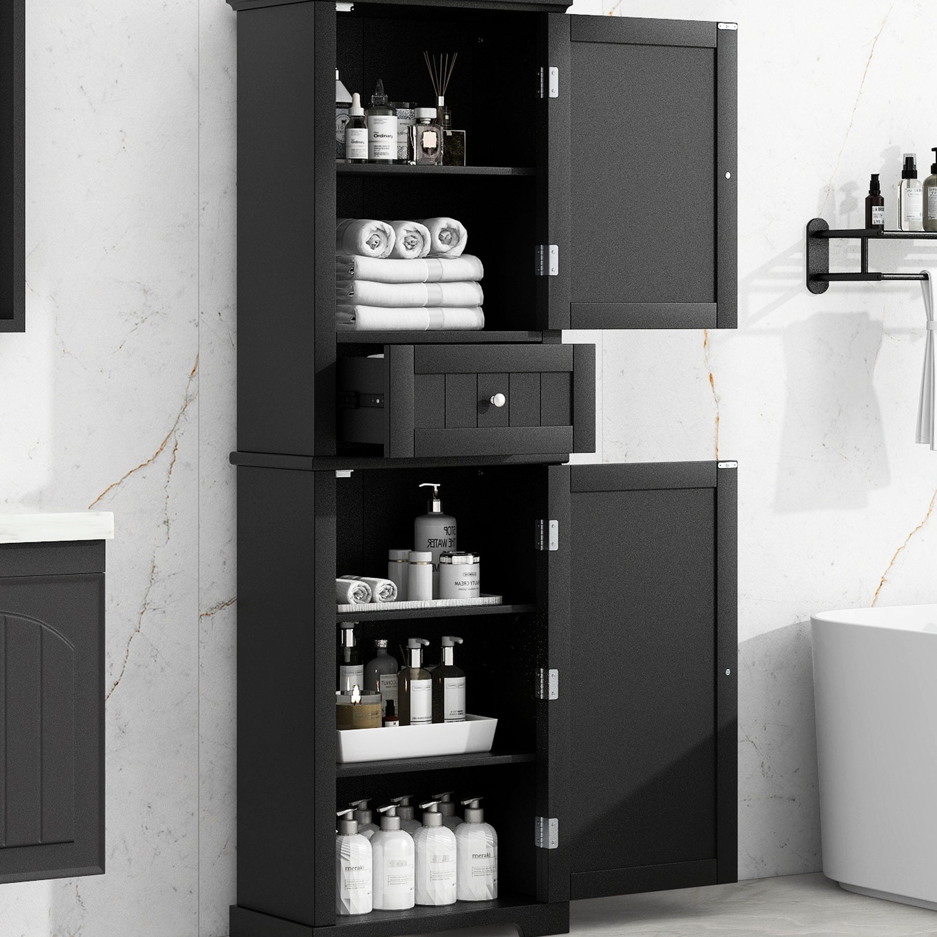 High-capacity MDF - Anti-toppling protection - Bathroom space saving ...