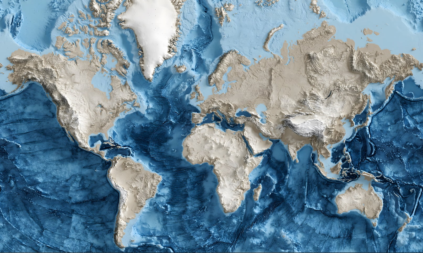 High definition 3D terrain, ocean Cool Wall Art 2025 Color Map of World ...