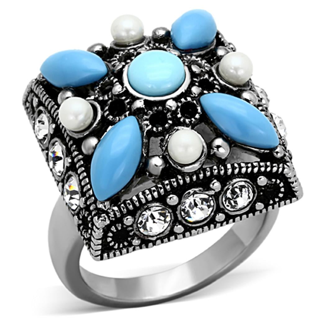 High polished (no plating) Stainless Steel Ring with Synthetic ...