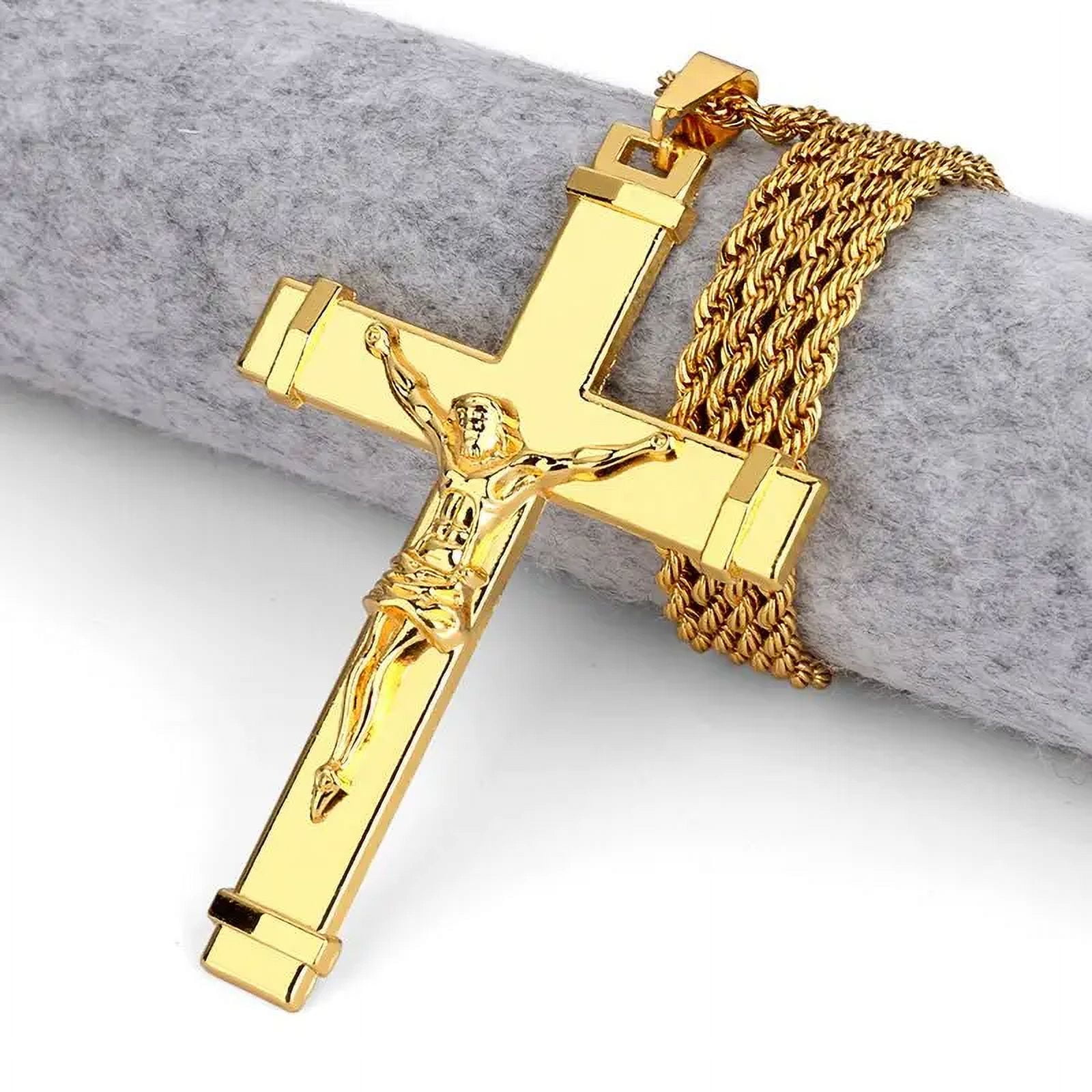 High quality 14K Yellow Gold Jesus Christ Cross Pendant Hip hop Rap ...