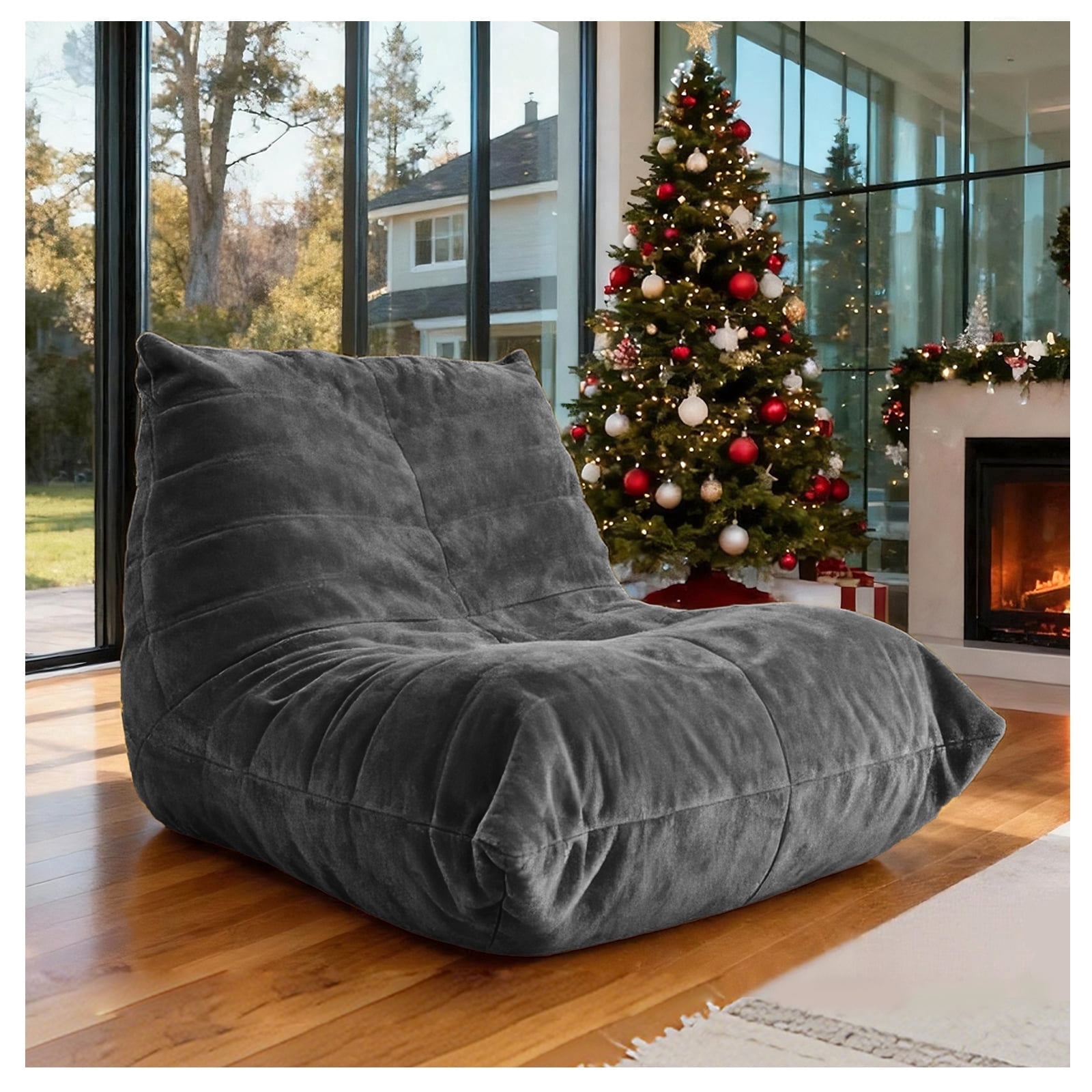 Ergonomic High-Resilience Foam Bean Bag Chair, Simulated Fabric with ...