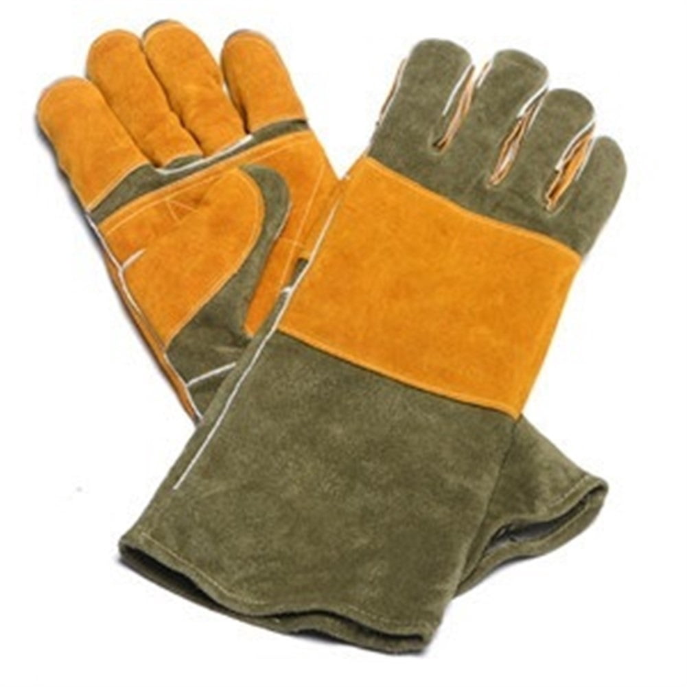 High temperature insulated cow split leather welding gloves reinforced ...
