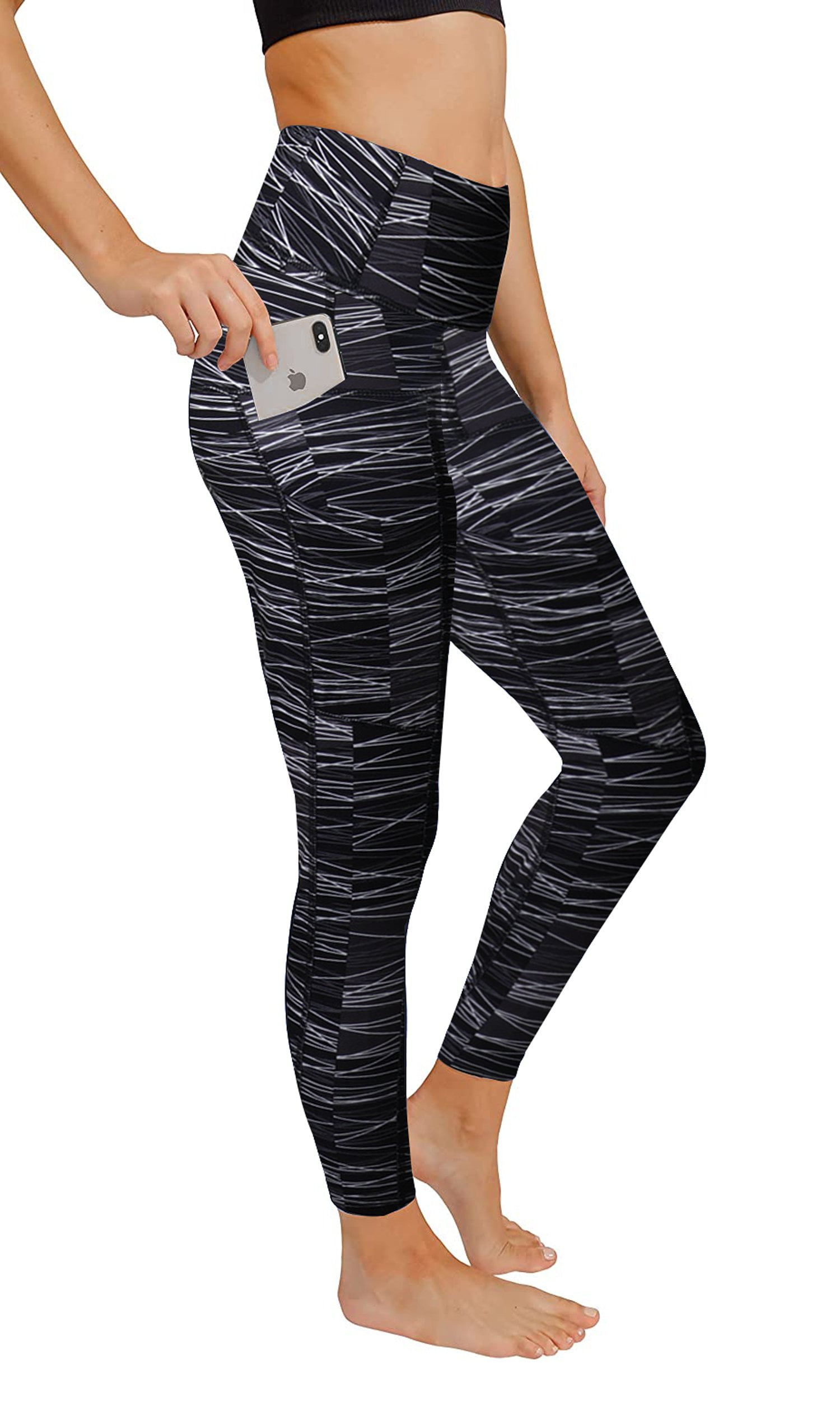 High waist tummy control legging with 3 Pockets in Dark Grey Print ...