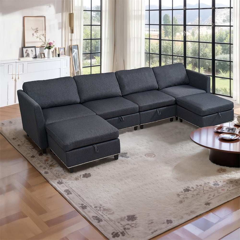 HighSound 100" Sectional Sofa Couches with Storage & Soft Seat, 6 Seat ...