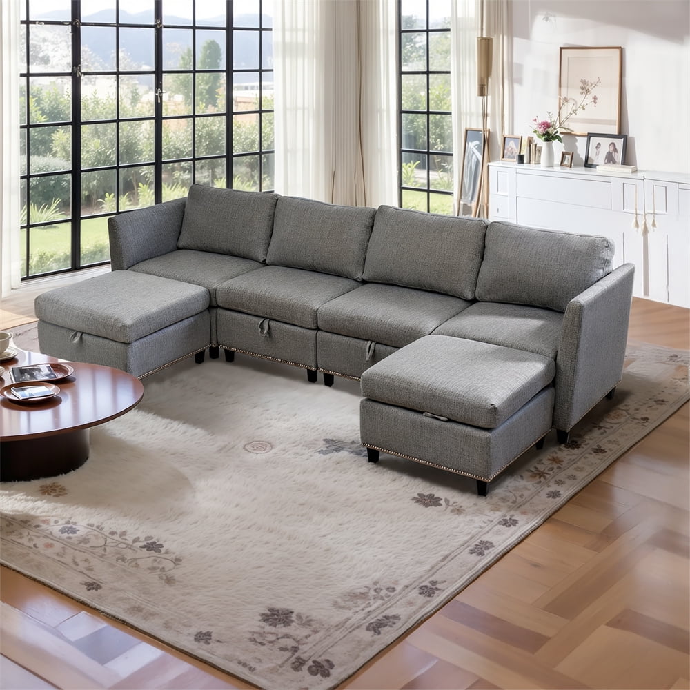 HighSound 100" Sectional Sofa Couches with Storage & Soft Seat, 6 Seat ...