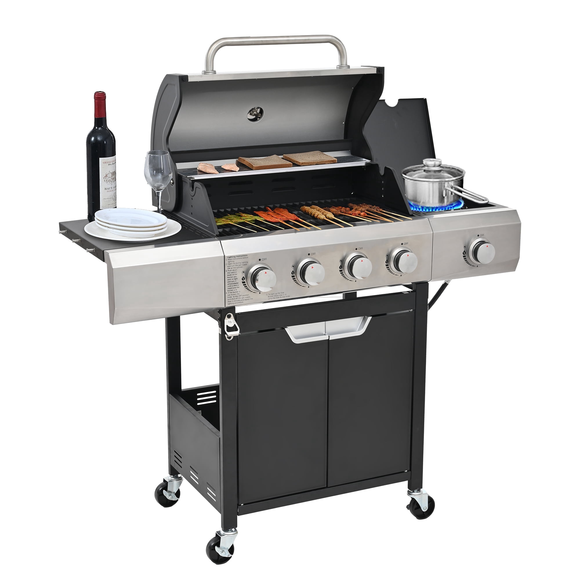 HighSound 3-Burner Propane Gas BBQ Grill with Side Burner & Rain Cover ...