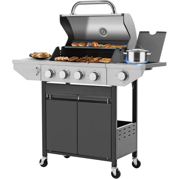 5-Burner BBQ Propane Gas Grill, 42000 BTU Stainless Steel Barbecue ...