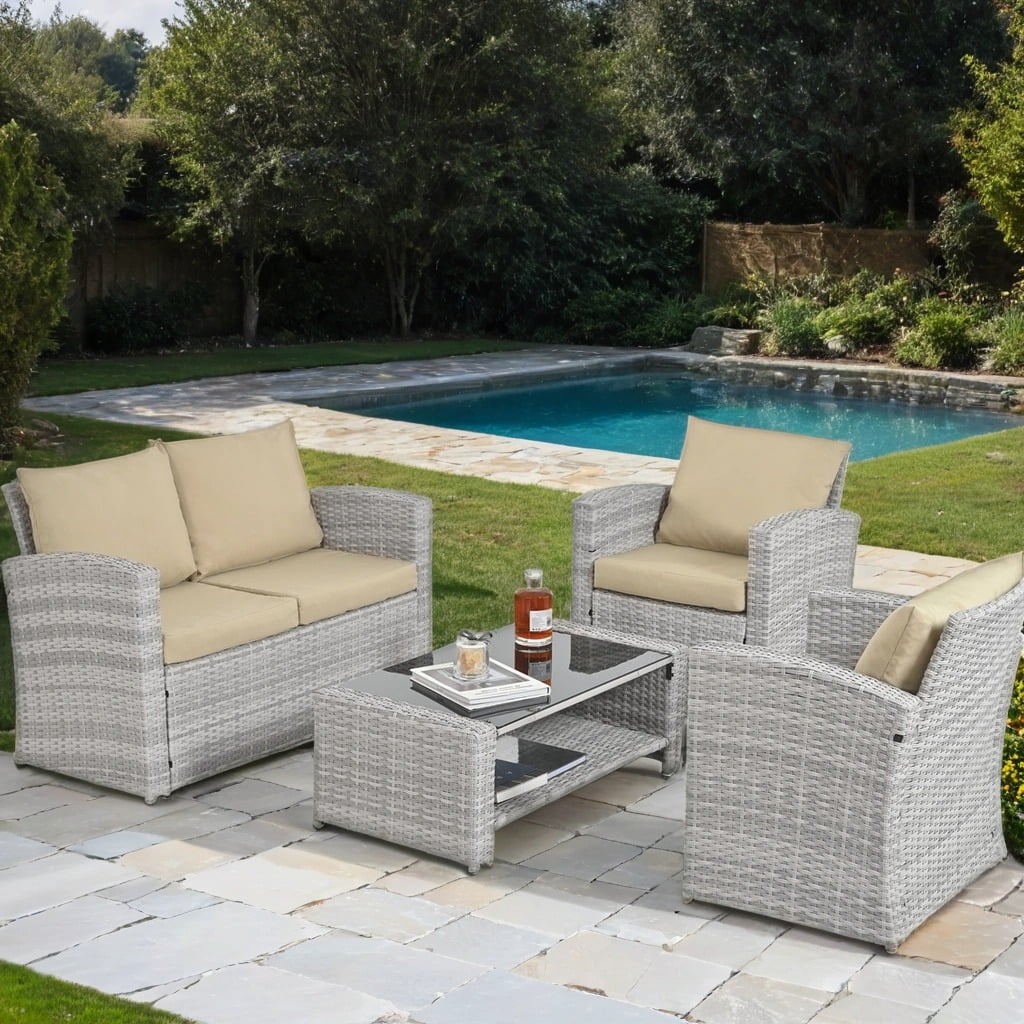HighSound 4 Piece Patio Furniture Set, Outdoor Wicker Patio Sectional ...