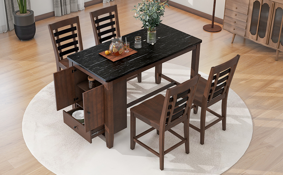 HighSound 5-piece Dining Table Set with Faux Marble Tabletop, Solid ...