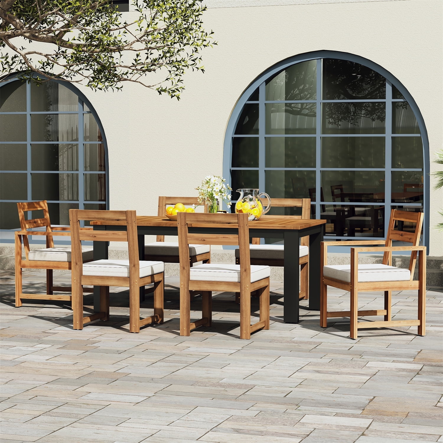 HighSound 7 Piece Patio Dining Set, Outdoor Acacia Wood Furniture Set ...