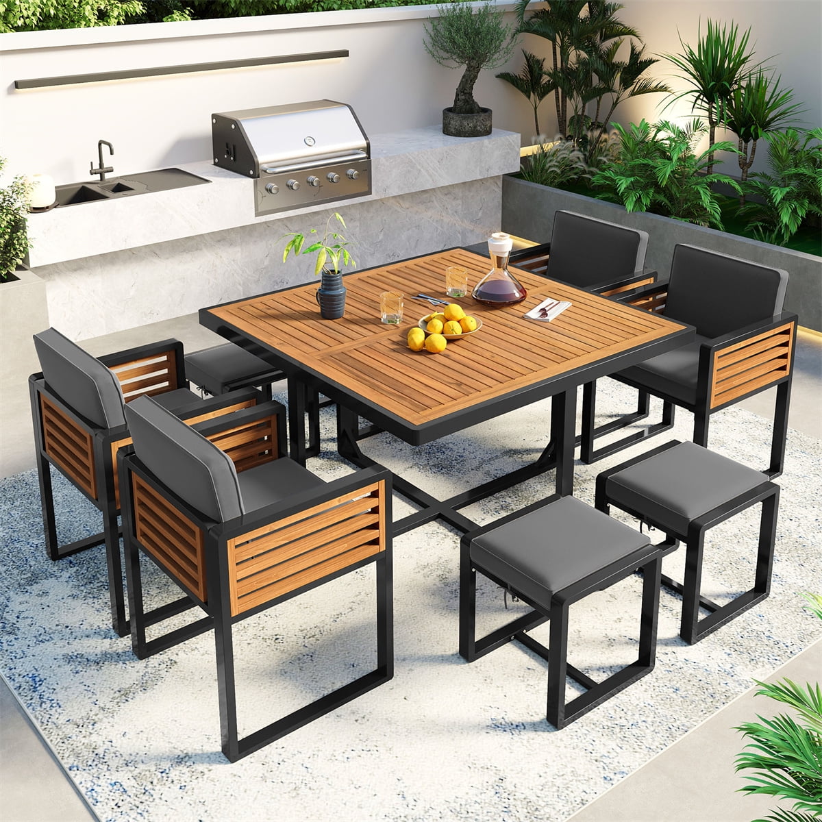 HighSound 9-Piece Patio Dining Sets, Outdoor Space Saving Rattan Chairs ...