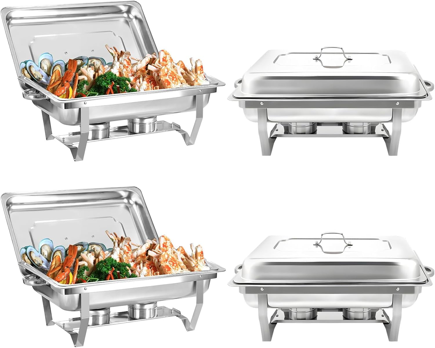HighSound Chafing Dish Buffet Set 4 Pack, 8QT Full Size Stainless Steel ...