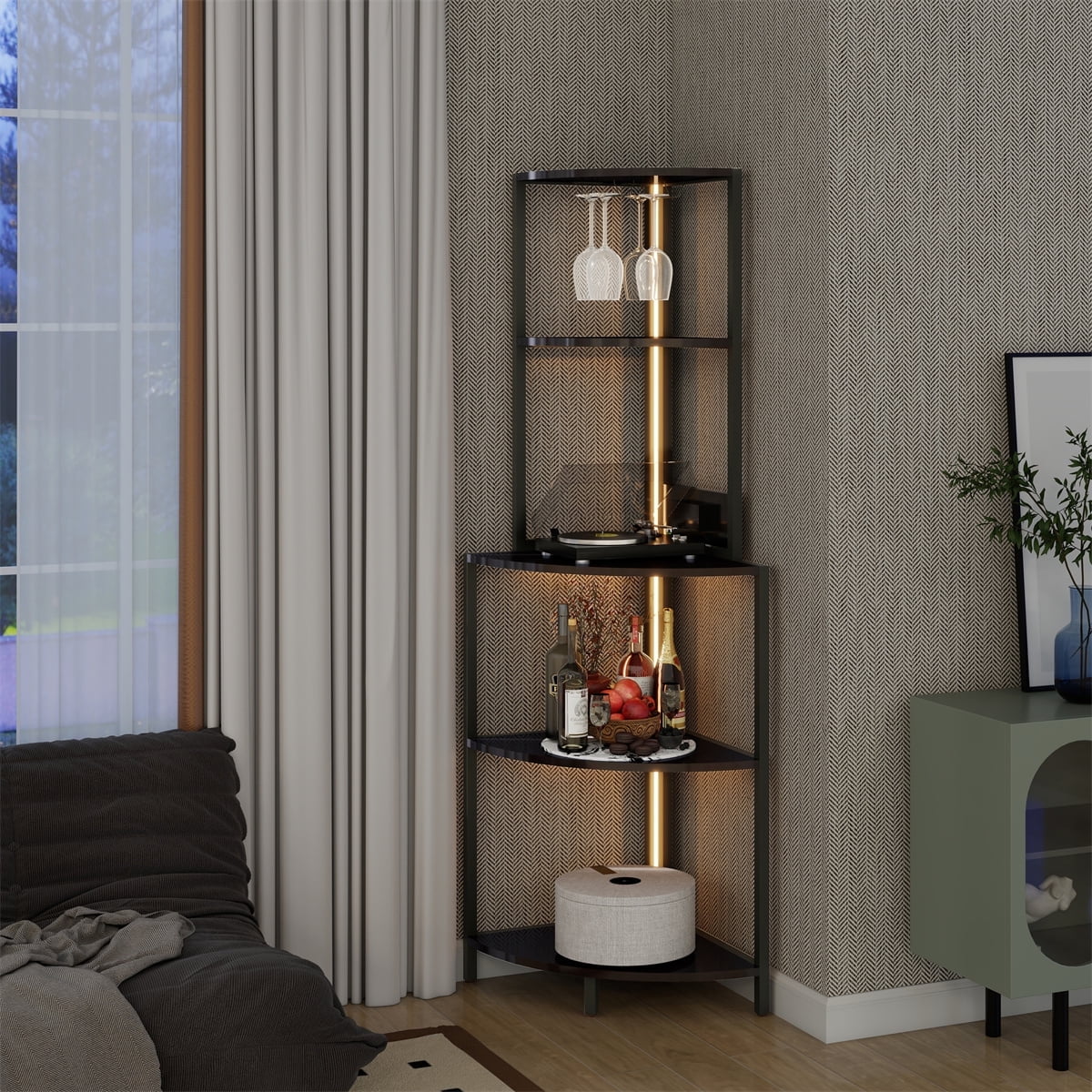 HighSound Corner Shelf Stand, 5-Tier Corner Bookshelf with Power ...