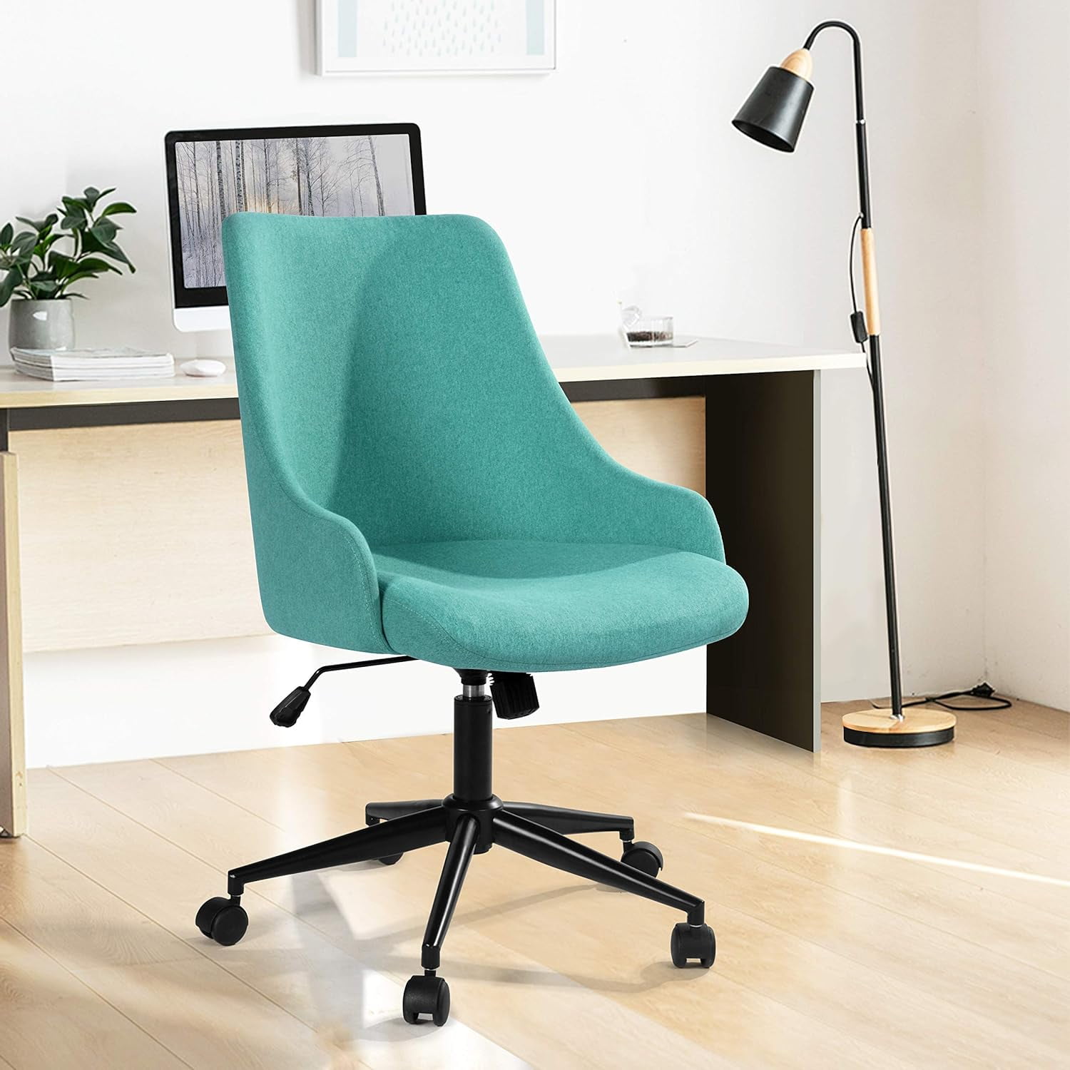 HighSound Home Office Desk Chair, Fabric Upholstered Armless Mid Back ...