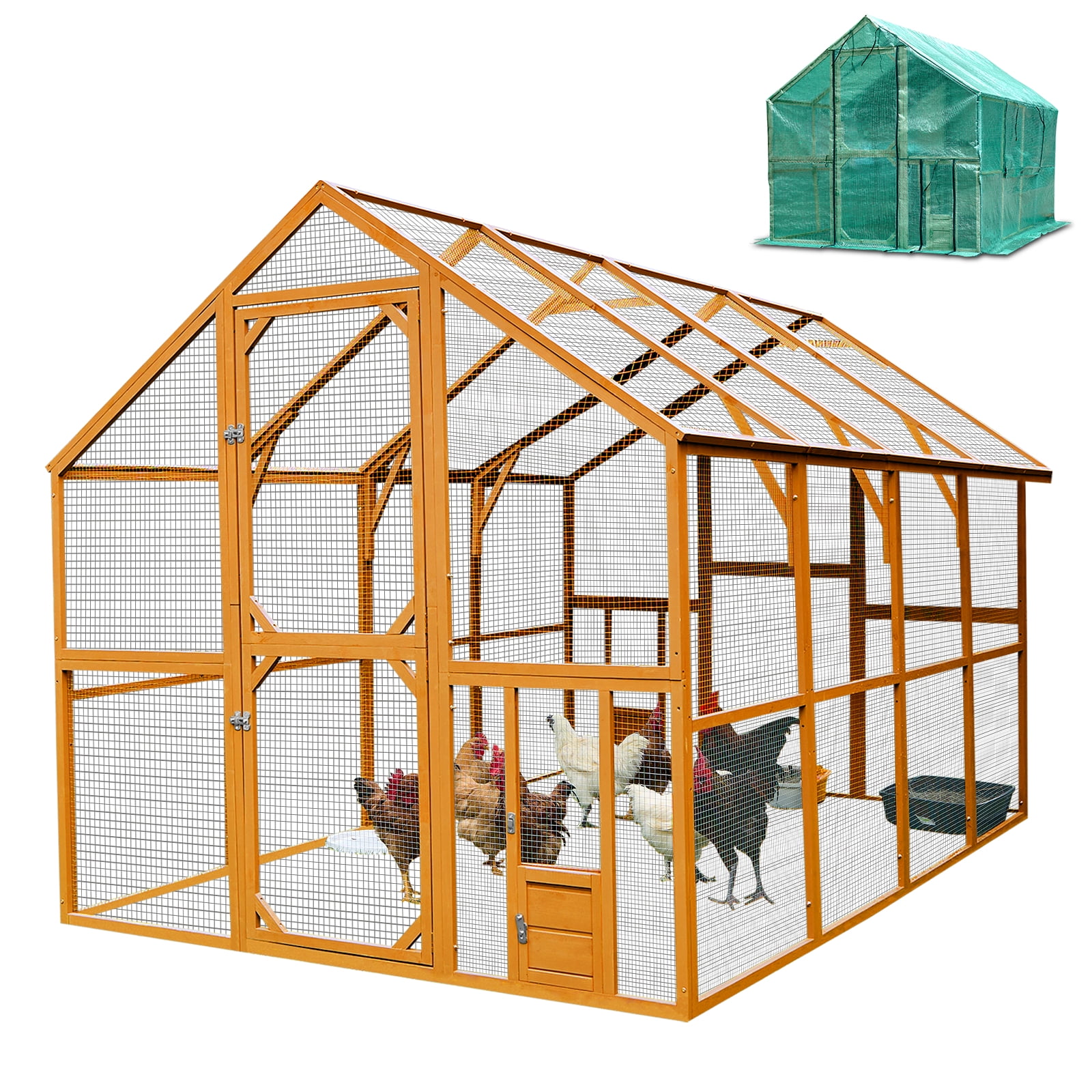 HighSound Large Wooden Chicken Coop, 111"×74"×72" Chicken Runs for Yard ...