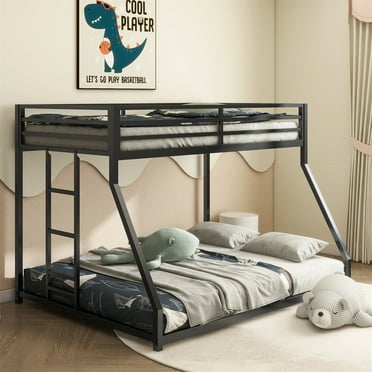 Full XL over Queen Bunk Bed, Heavy Duty Metal Bunk Bed with Safety ...