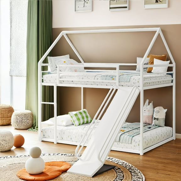 Twin/twin Bunk Bed - White & Pink And Safe Playful Cottage Design With ...