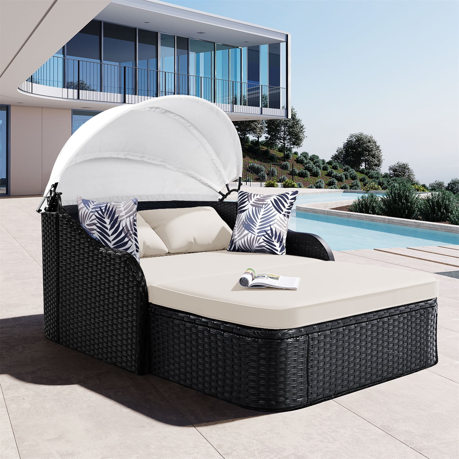 HighSound Outdoor Daybed, Patio Daybed with Retractable Canopy, High ...
