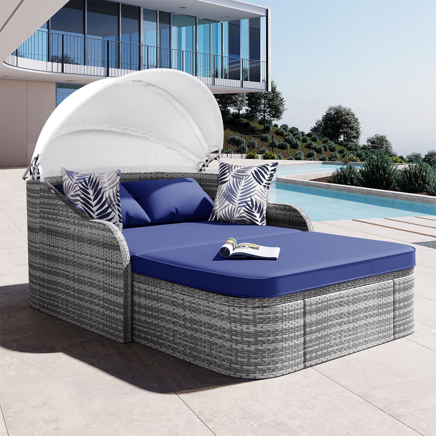 HighSound Outdoor Daybed, Patio Daybed with Retractable Canopy, High ...