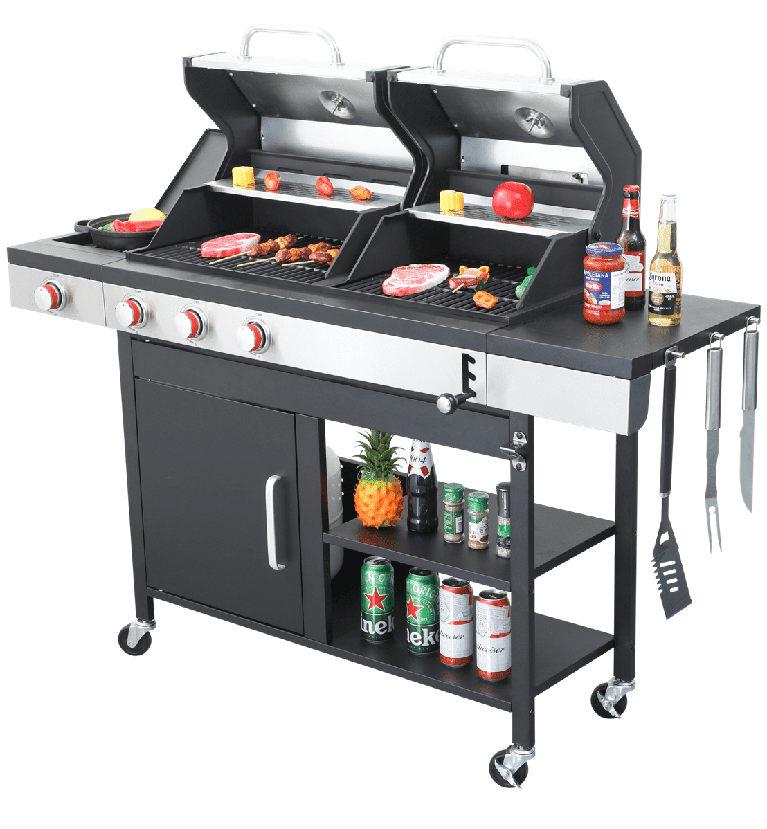 HighSound Propane Gas Grill & Charcoal Grill Combo with Side Burner ...