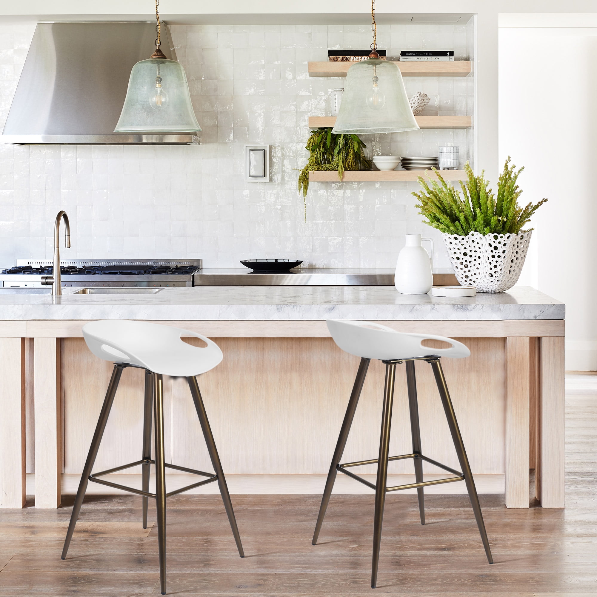 HighSound Set of 2 Bar Stools, 32.3" Minimalist High Counter Stool with ...