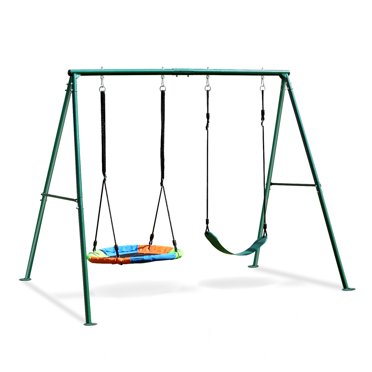 5 in 1 Metal Kids Swing Sets with Heavy Duty Outdoor A-Frame Metal ...