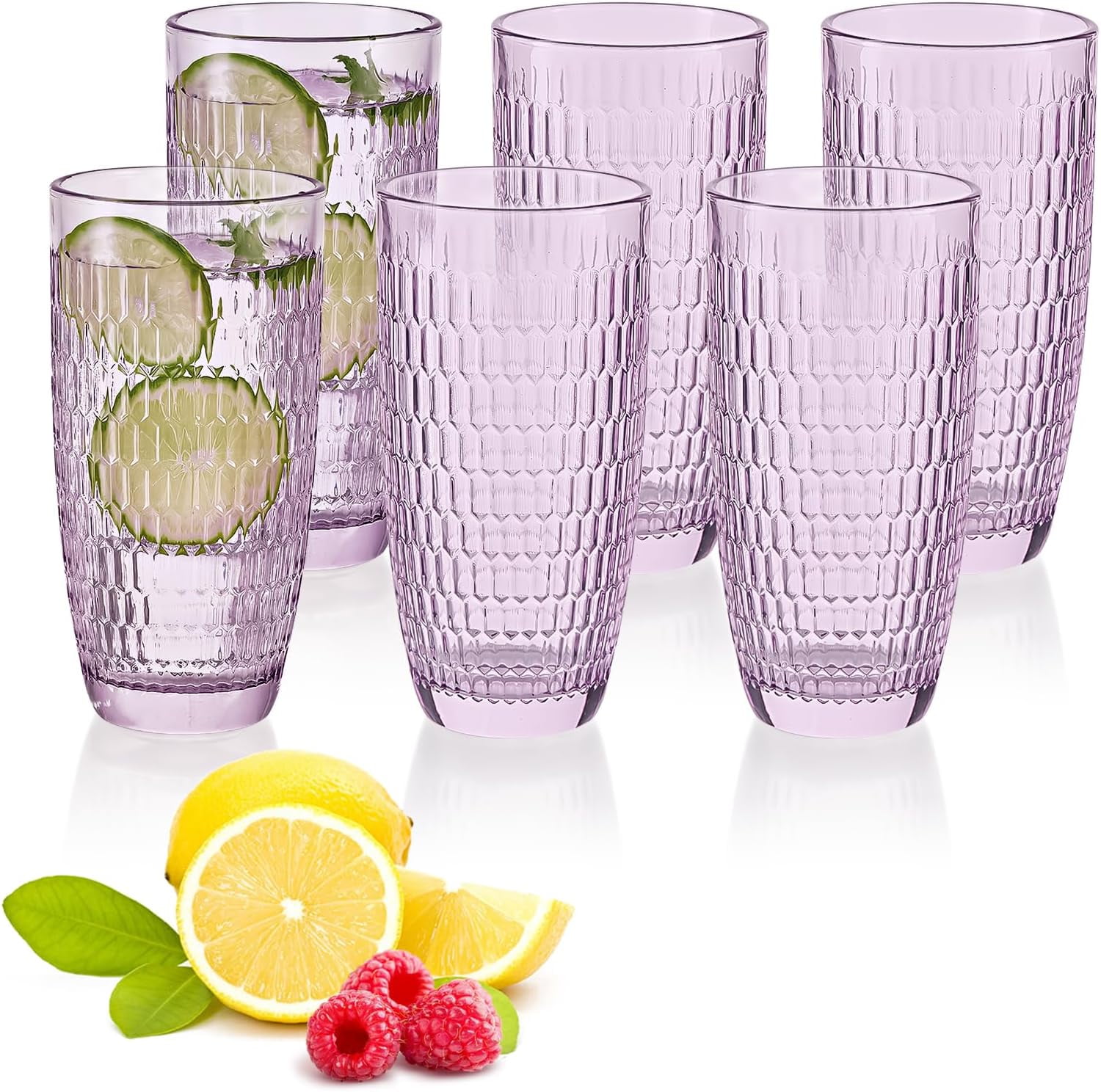 Highball Beverage Glasses Set of 6 Romantic Colored Thick & Heavy Base ...