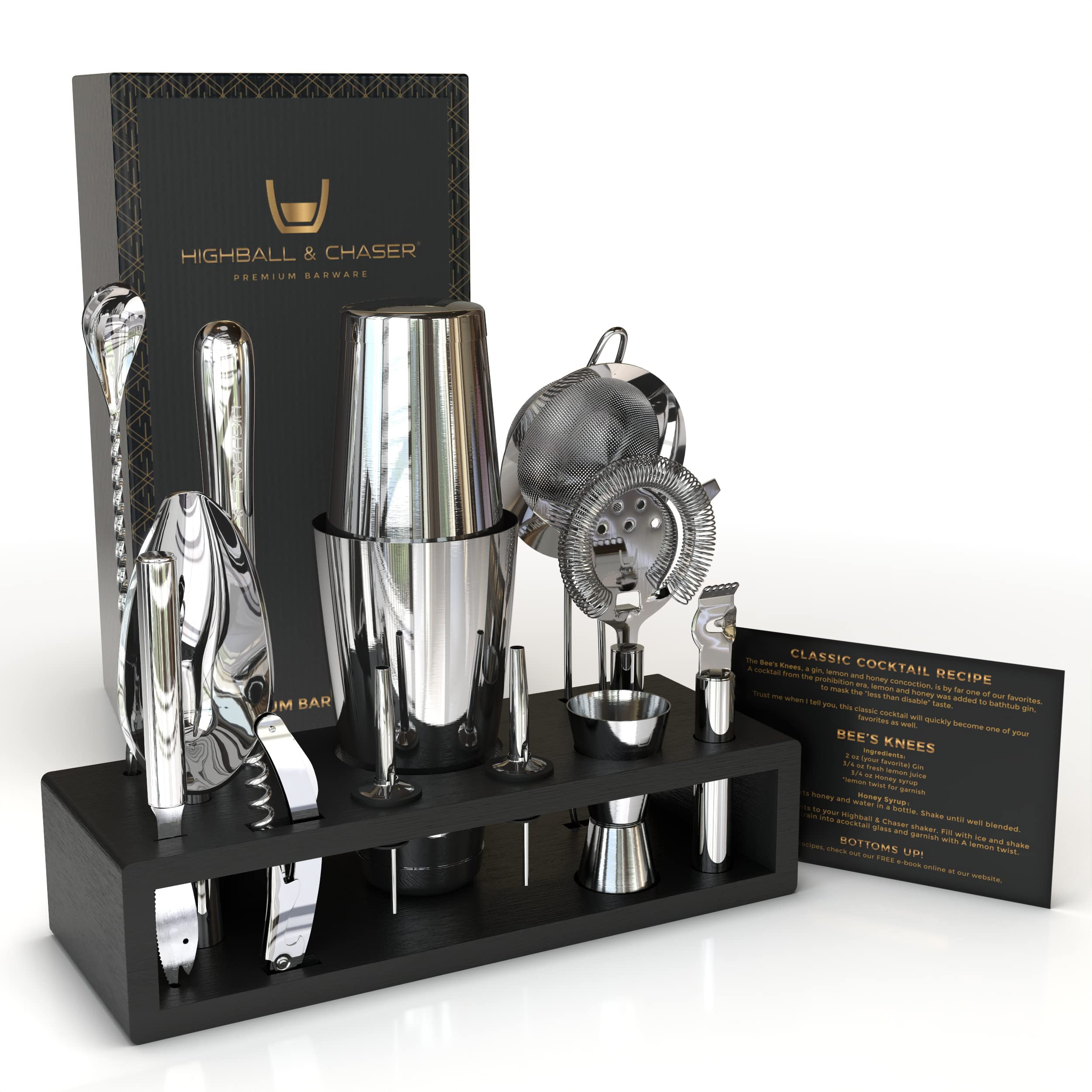 Highball & Chaser 13-Piece Boston Cocktail Shaker Set Stainless Steel ...