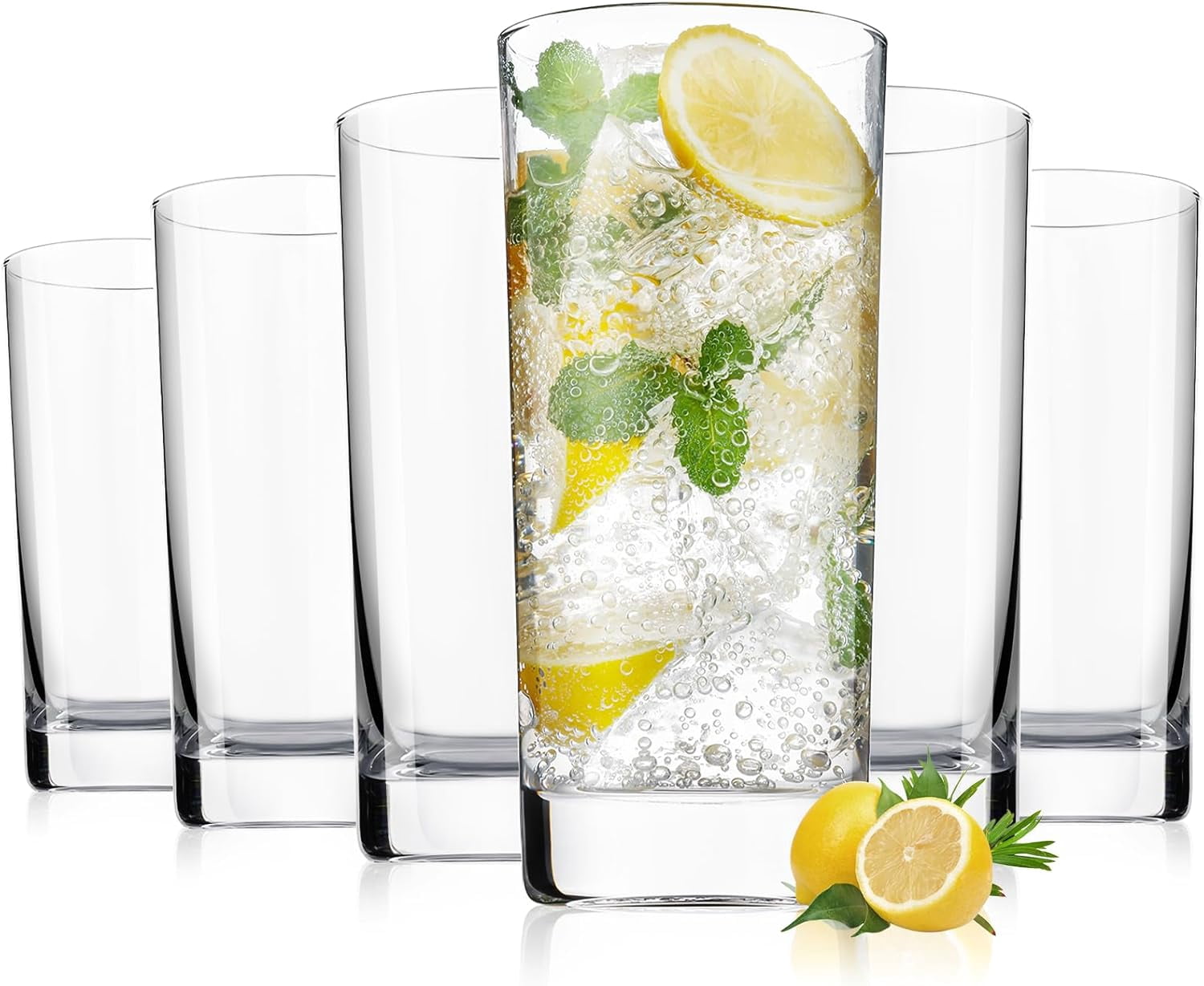Highball Glasses Set of 6, 13oz Tall Drinking Glasses, Water Glass for ...