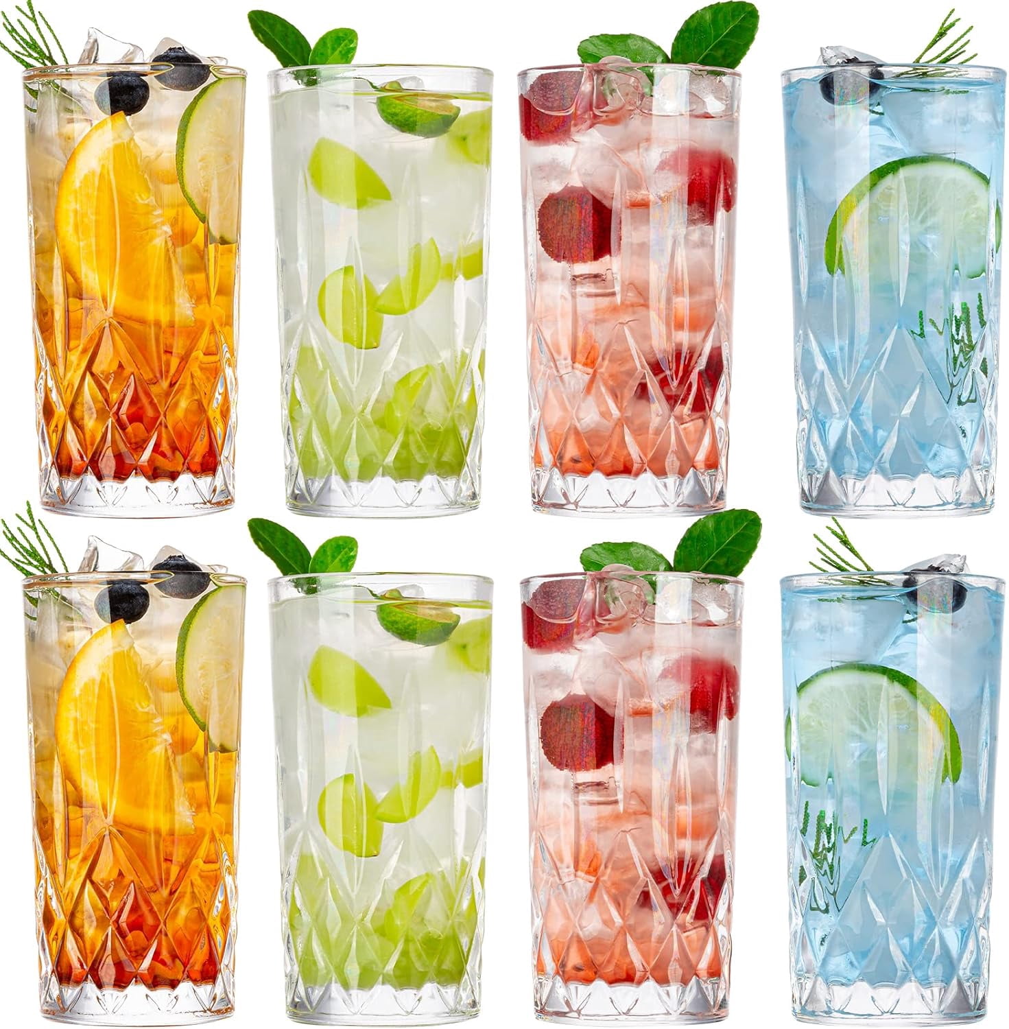 Highball Glasses, Set of 8 Glass Drinking Glasses, 11 oz Durable ...