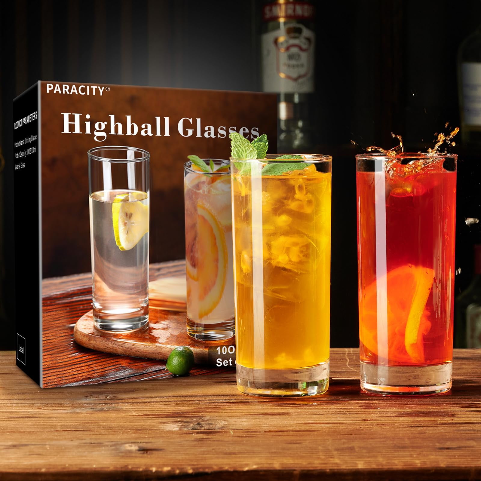 Baalaka 10oz Highball Glasses Set of 2, Clear Tumbler for Cocktails ...