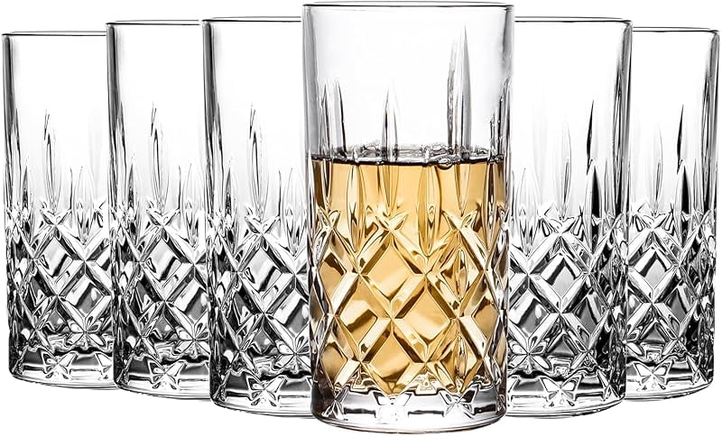 Highball Glasses Set of 6, Water Glasses, Collins Tall Beverage Cups ...
