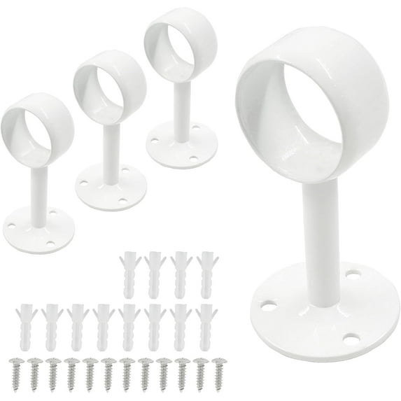 Highcool 1-1/4 Inch Curtain Rod Ceiling Mount Brackets, Steel, White, 4 ...