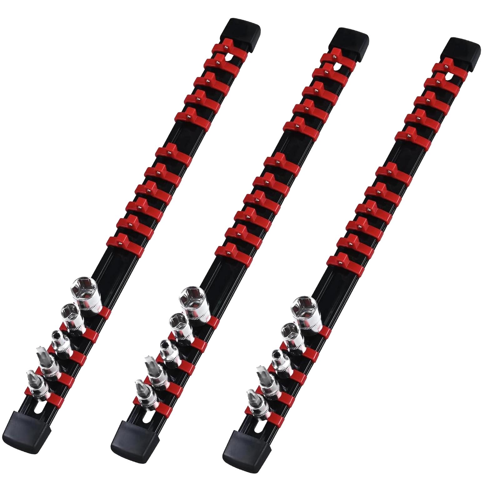 Highcool 1/4-Inch Drive Bit Holder Kit, Rail with 16 Clips in Red, 3 ...