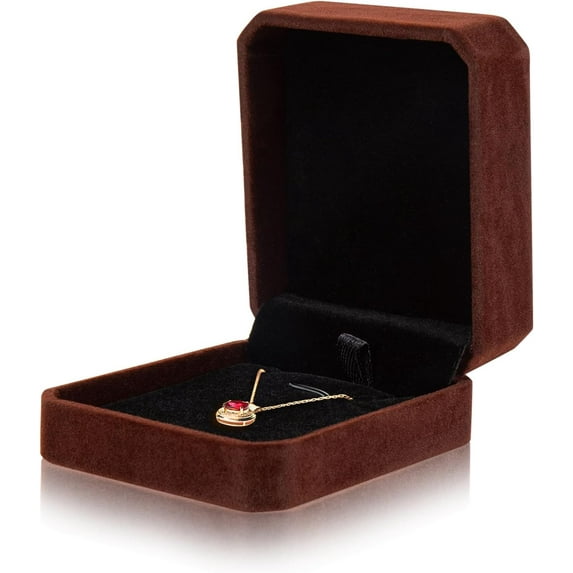 Highcool 1 Piece Velvet Necklace Pendant Box Jewelry Box (Coffee Color ...