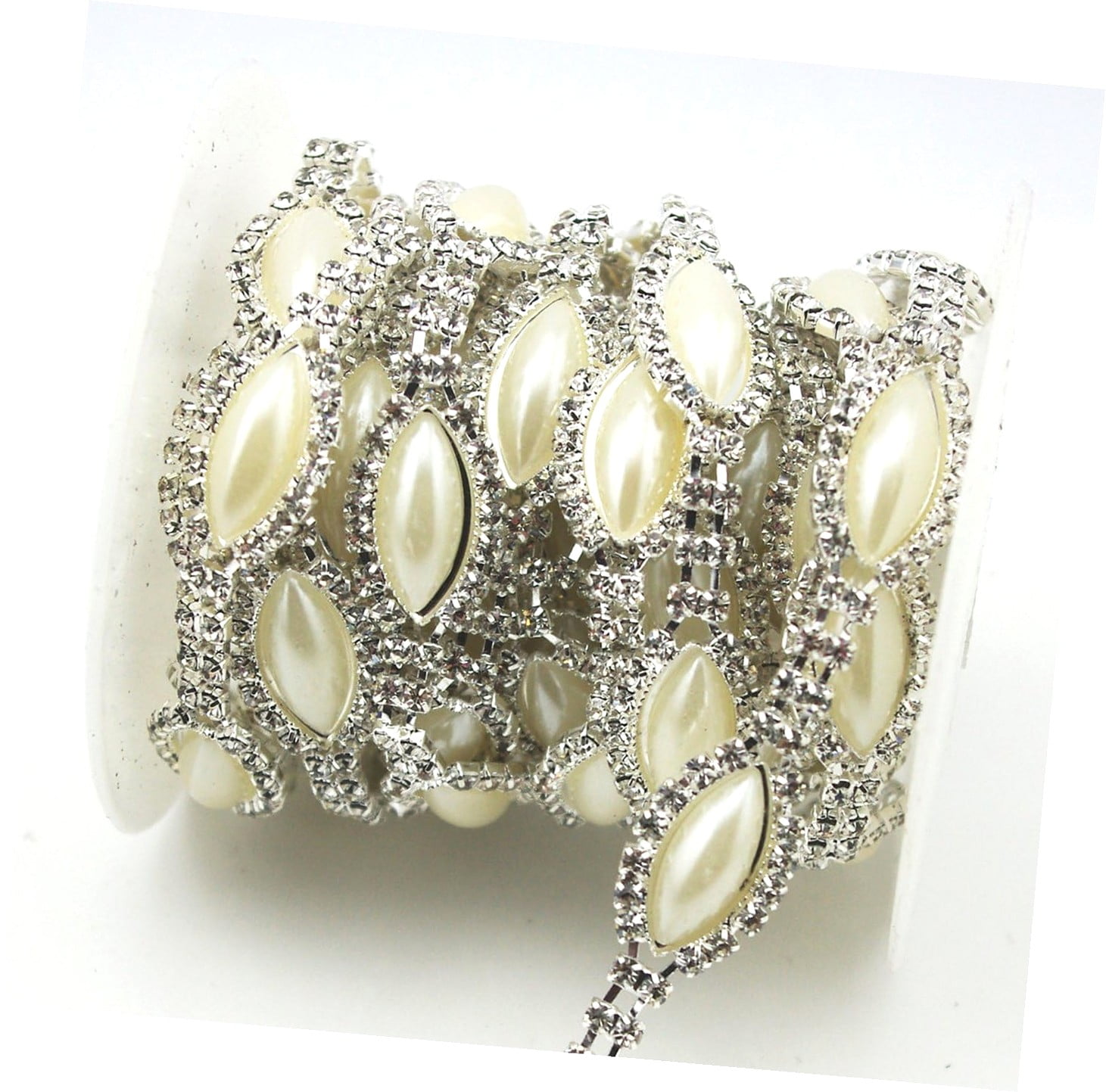 Highcool 1 Yard 2 Rows Oval Stunning Rhinestone Chain Applique Costume ...