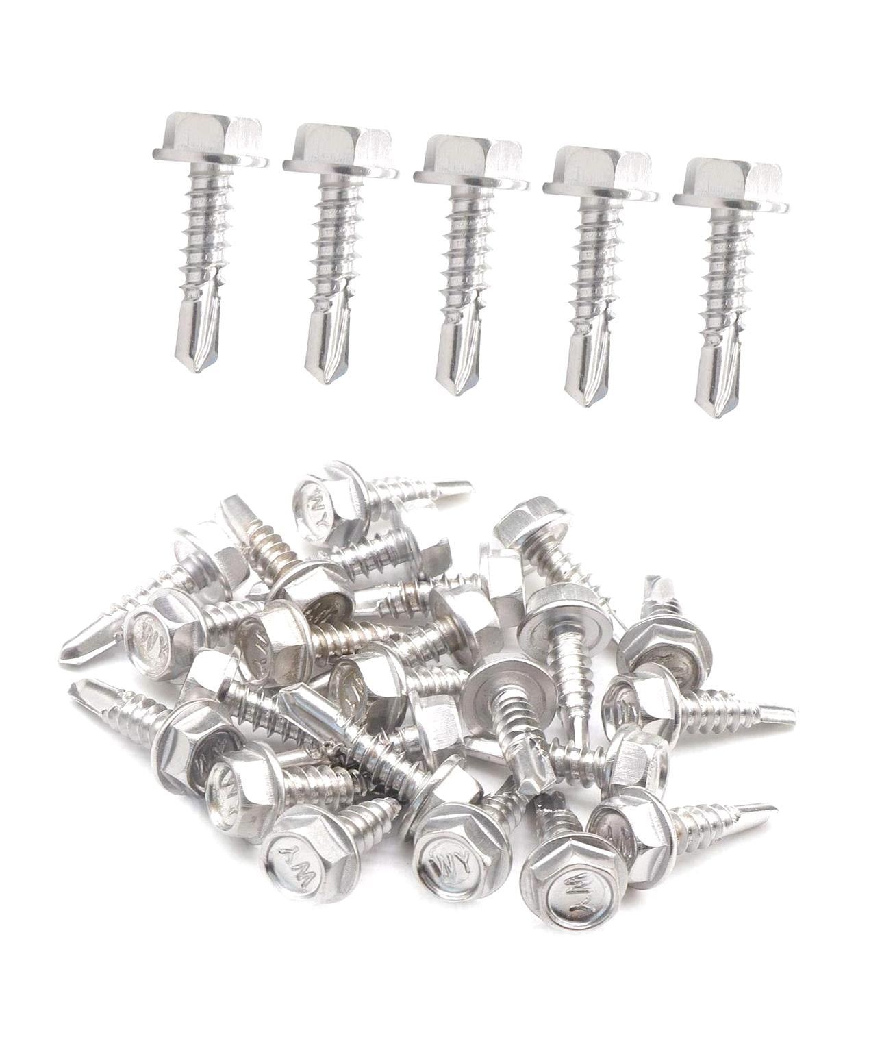 Highcool 100 Count #8 x 3/4 Inch Stainless Hex Washer Self Drilling Screws, 410 Stainless Steel ...