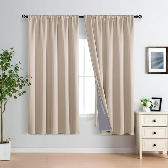 Highcool 100% Curtains 2 Panels Set, Rod Pocket Thermal Insulated Liner ...