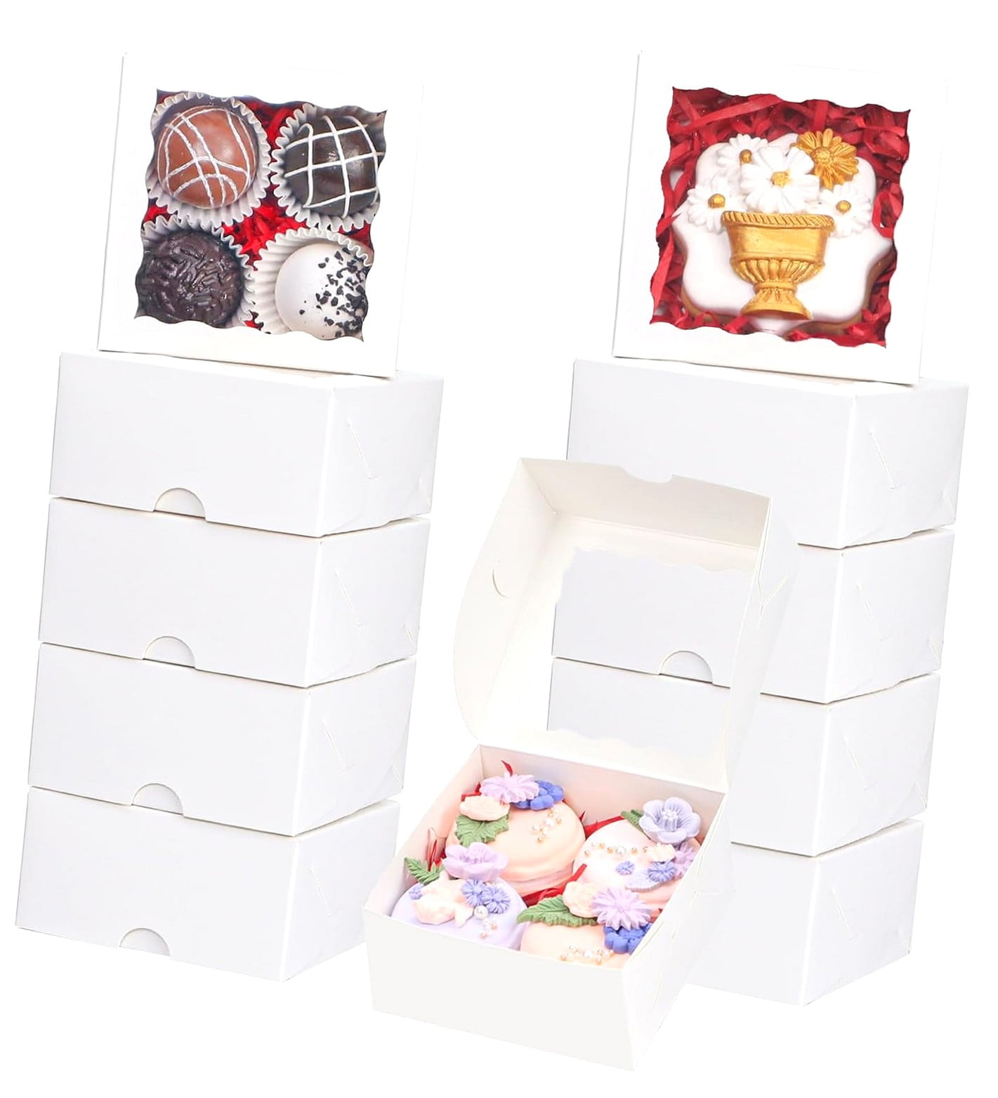 Highcool 100-Pack 4X4X2 White Bakery Boxes /Cookie/Truffle Boxes for Cakes, Pies Cinnamon Rolls ...