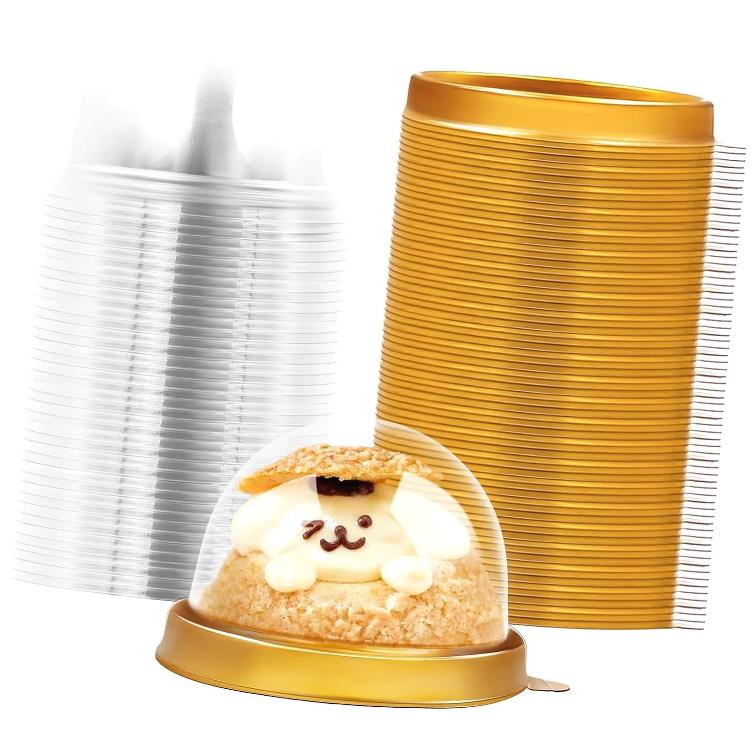 Highcool 100 Pack Clear Plastic Mini Cake Box with Dome Lid, Plastic ...