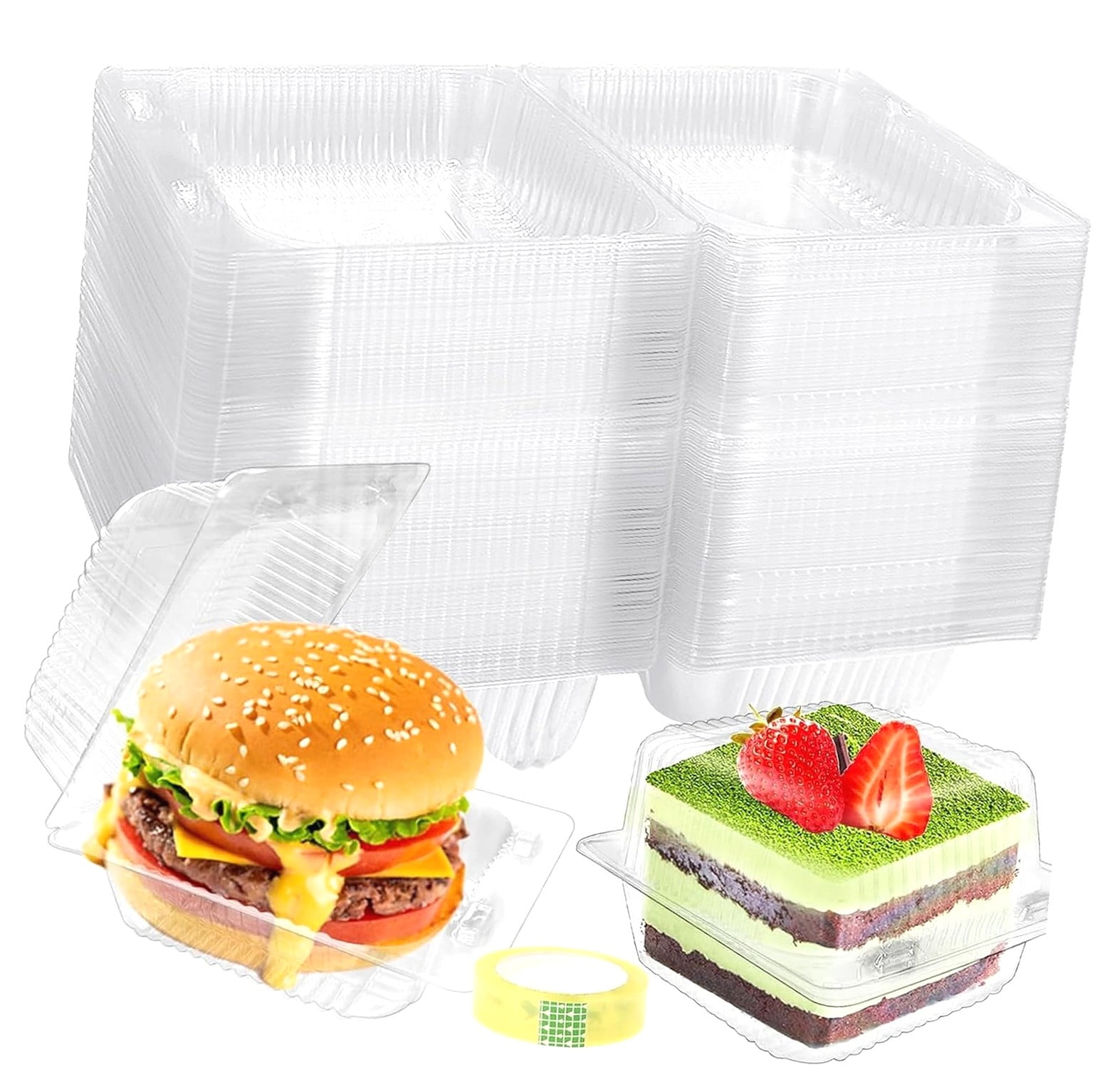 Highcool 100 Pack Clear Plastic Square Hinged Food Containers, To Go ...