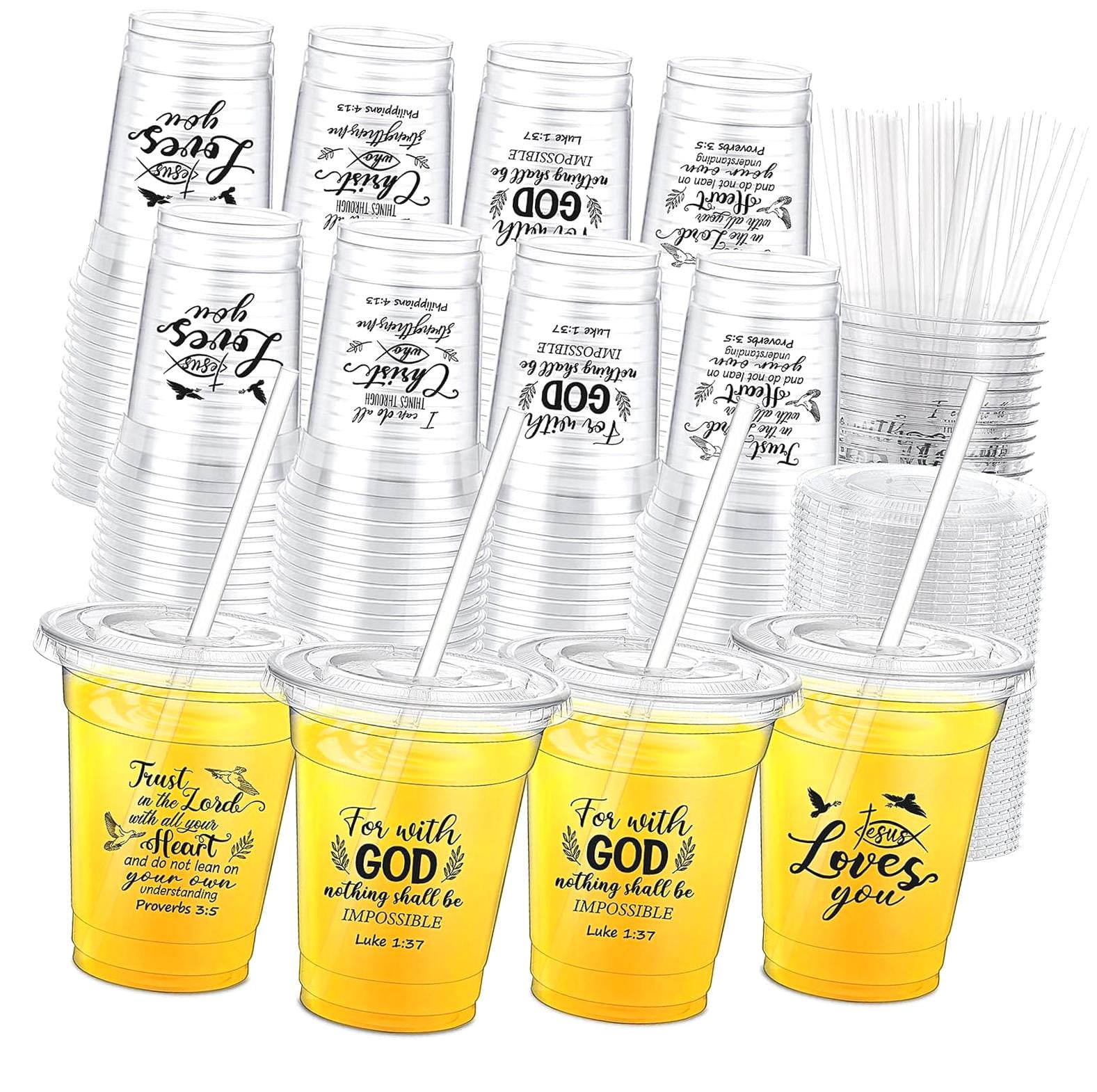 Highcool 100 Pcs 12oz Inspirational Christian Bible Verse Plastic Cups ...