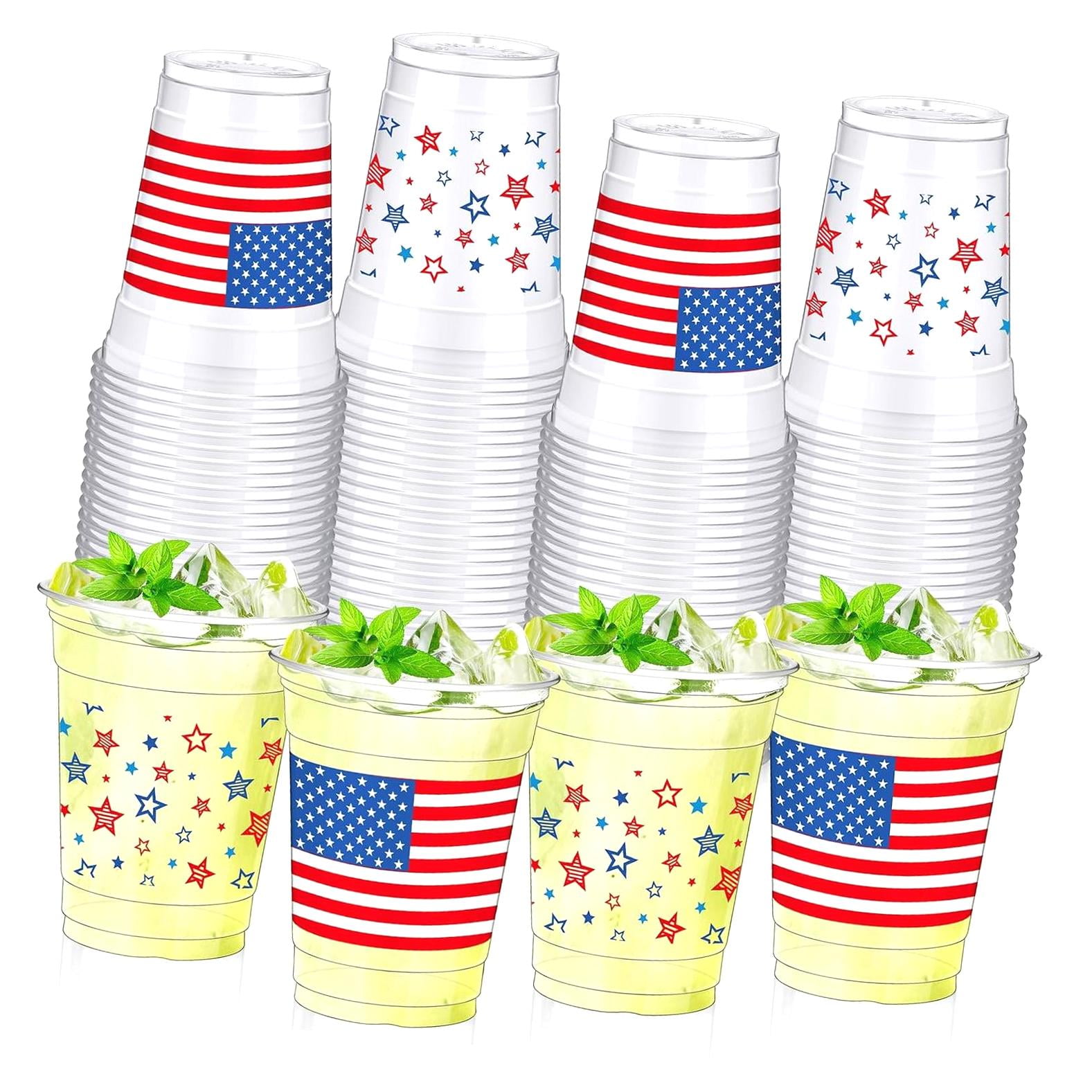 Highcool 100 Pcs 4th of July Patriotic Plastic Cups Bulk 12 oz Flag ...