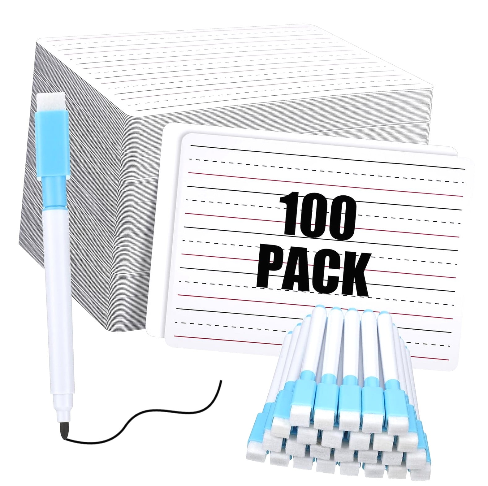 Highcool 100 Pcs Lined Classroom Whiteboards with Markers 9 12 Double ...