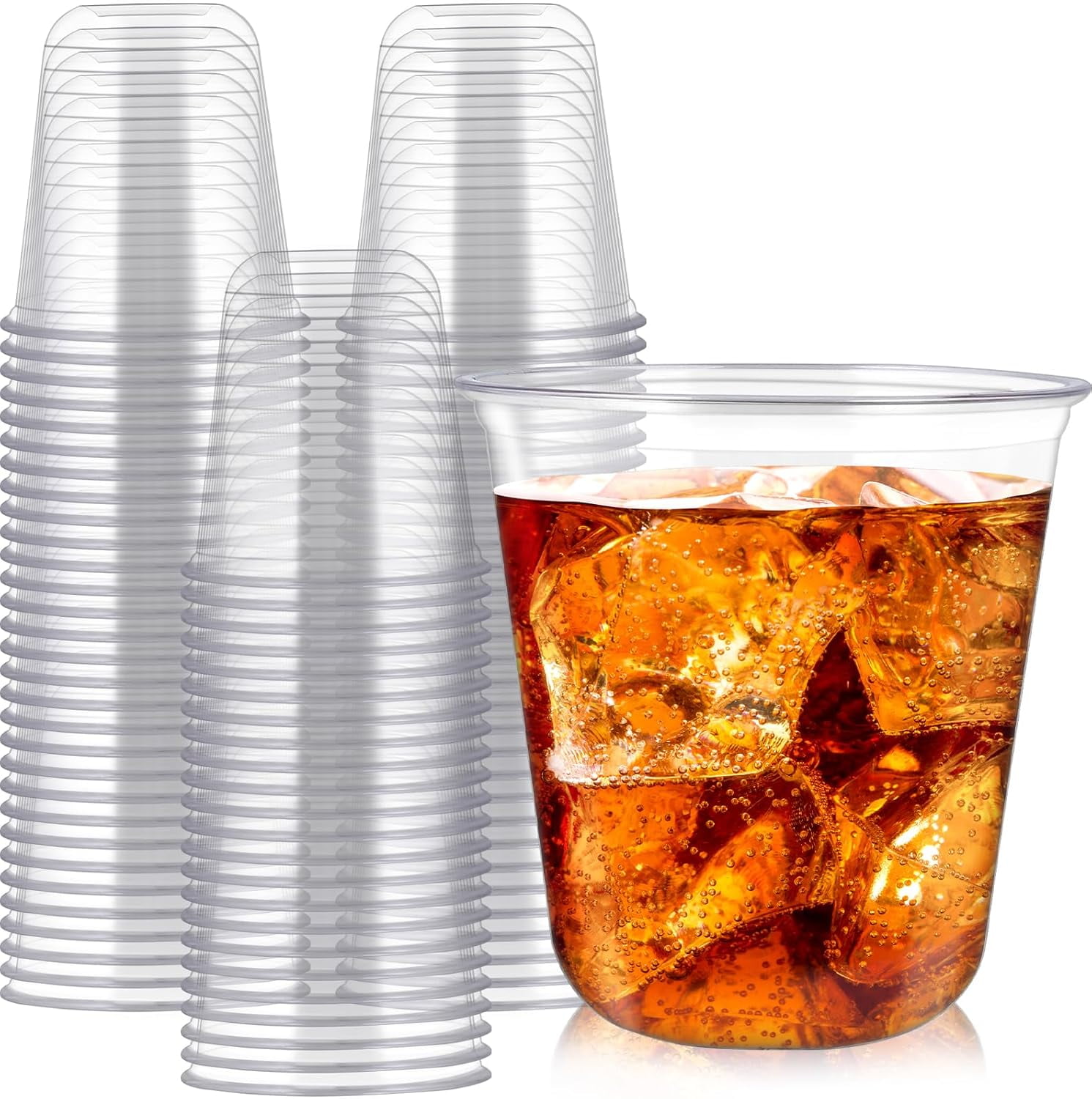 Highcool 100 Pcs Stemless Glasses, 12 oz Clear Round Bottom Plastic ...