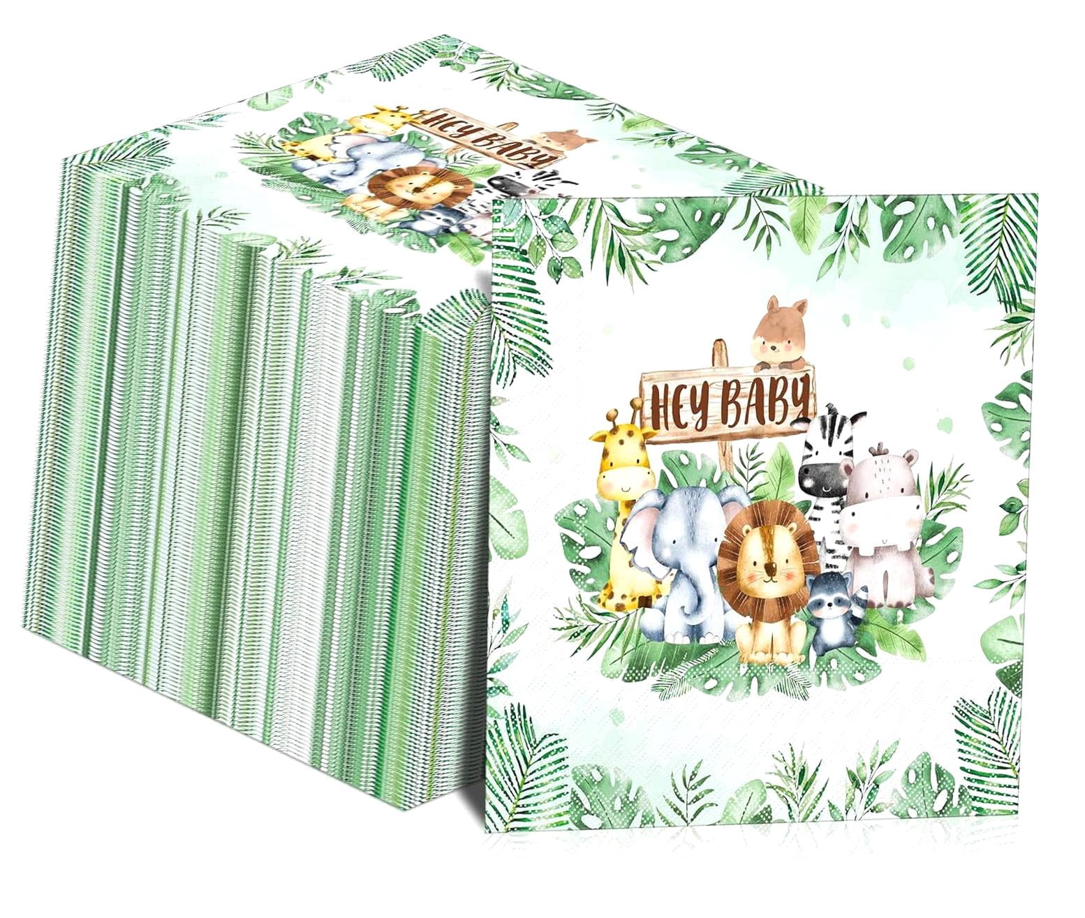 Highcool 100-Piece Jungle Animal Sage Green Paper Napkins: 3-Ply ...